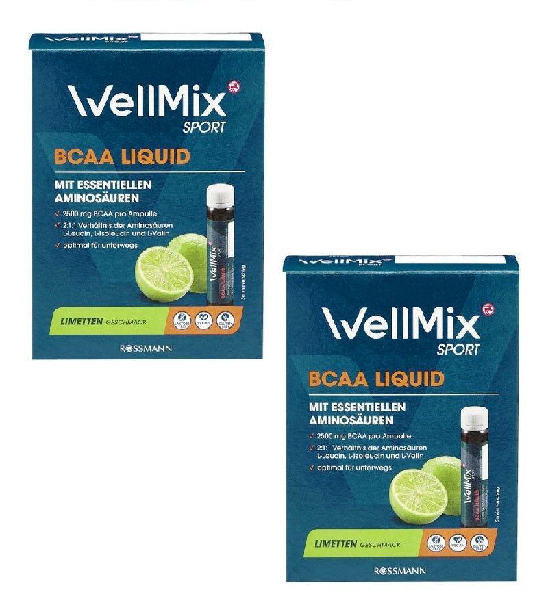 2xPack WellMix Sport BCAA (Amino Acids) Liquid Lime Flavor Drink Ampou ...